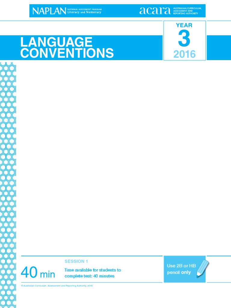 E6 Naplan 2016 Final Test Language Conventions Year 3 | PDF | Linguistics