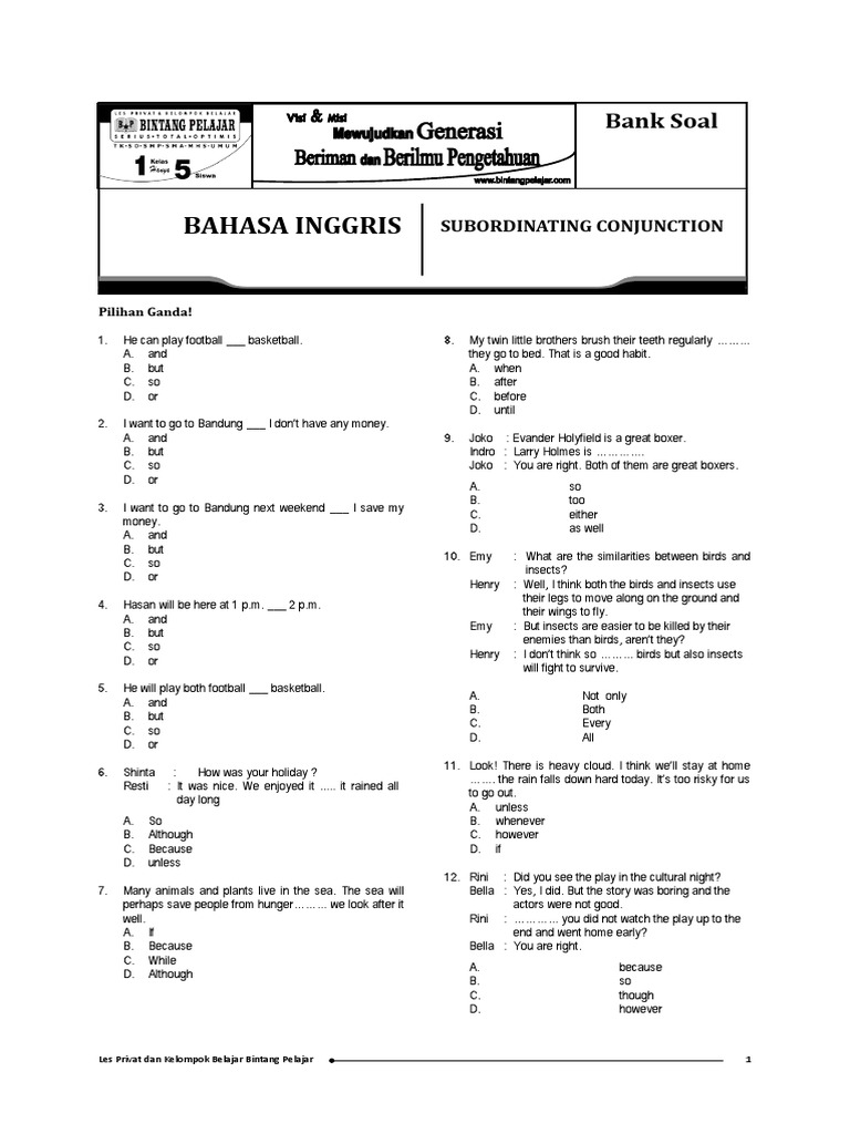 Subordinating Conjunction Layouted Pdf
