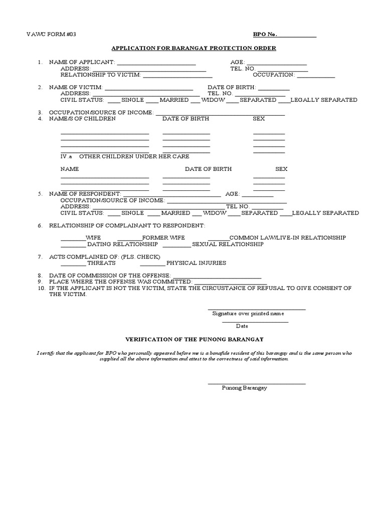 Bpo Form No. 3 | PDF | Aggression | Applied Ethics