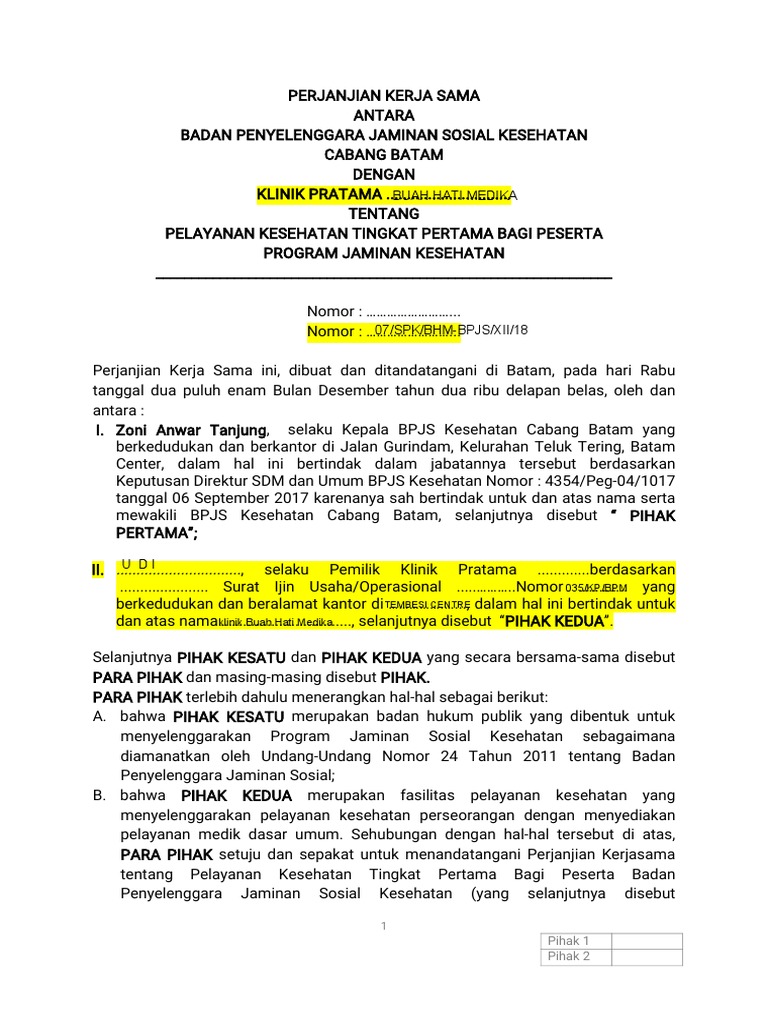 3.template PKS Klinik Pratama 2019 - Ok | PDF