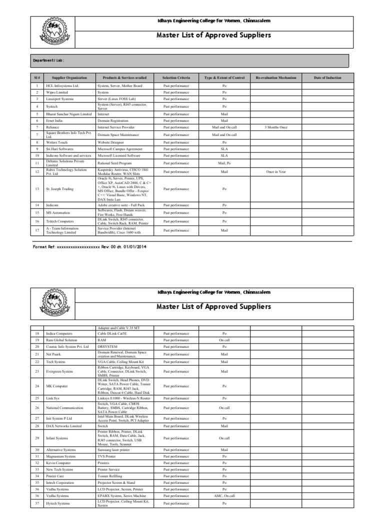 IECW - List of Approved Suppliers | PDF | Network Switch | Printer (Computing)