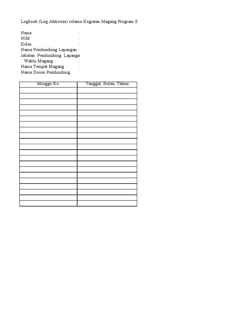 Format Log Aktivitas (Logbook) Magang TI 2022 2023 | PDF