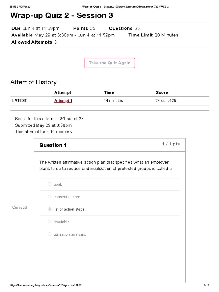 Wrap-Up Quiz 2 - Session 3 - Human Resource Management-T223WSB-2 | PDF | Strategic Management ...