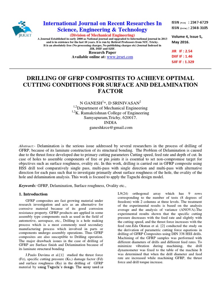 Drilling Of Gfrp Composites To Achieve O Pdf Composite Material Drilling