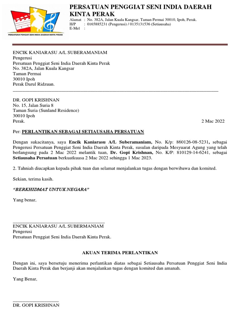 Perlantikan Sebagai Setiausaha | PDF