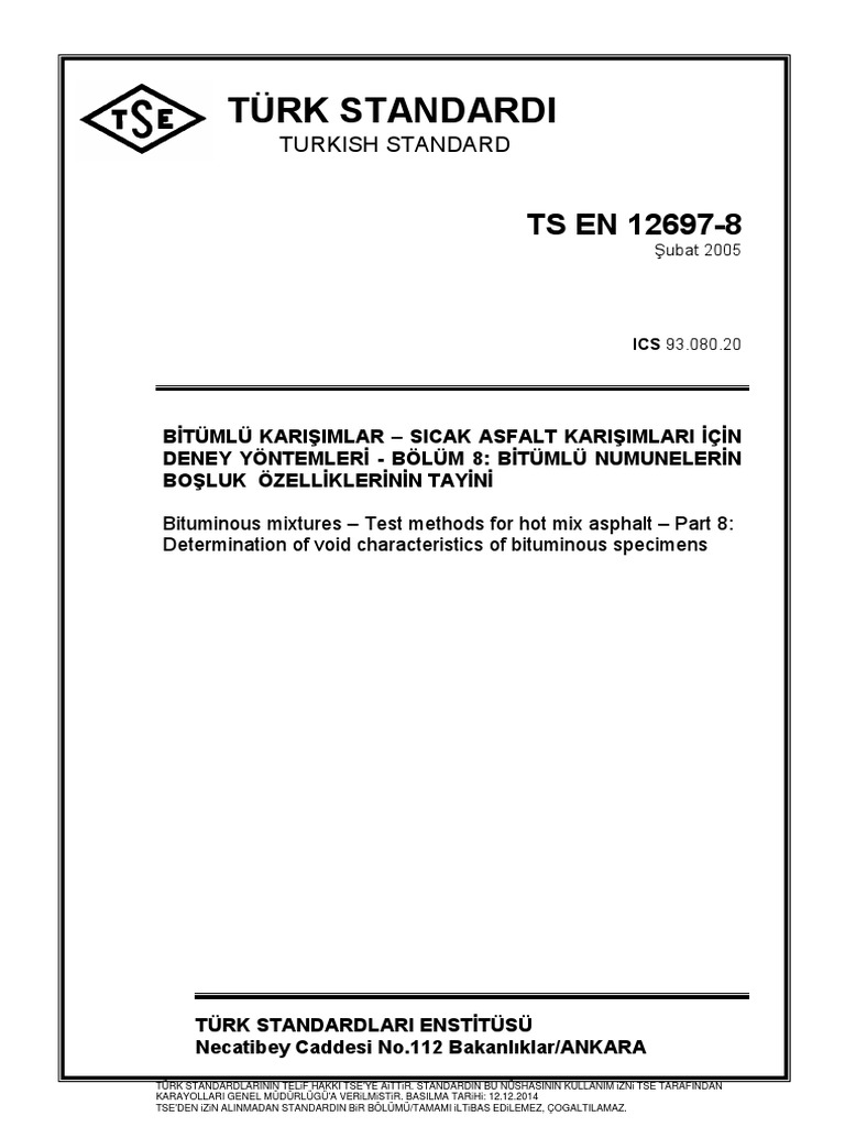 TS en 12697-8 Boşluk Özelli̇k Tayi̇ni̇ | PDF