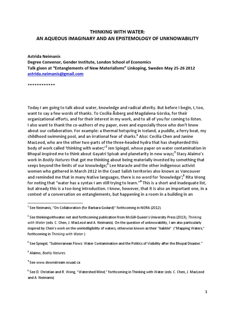 Thinking With Water An Aqueous Imaginary Pdf Ecofeminism Water