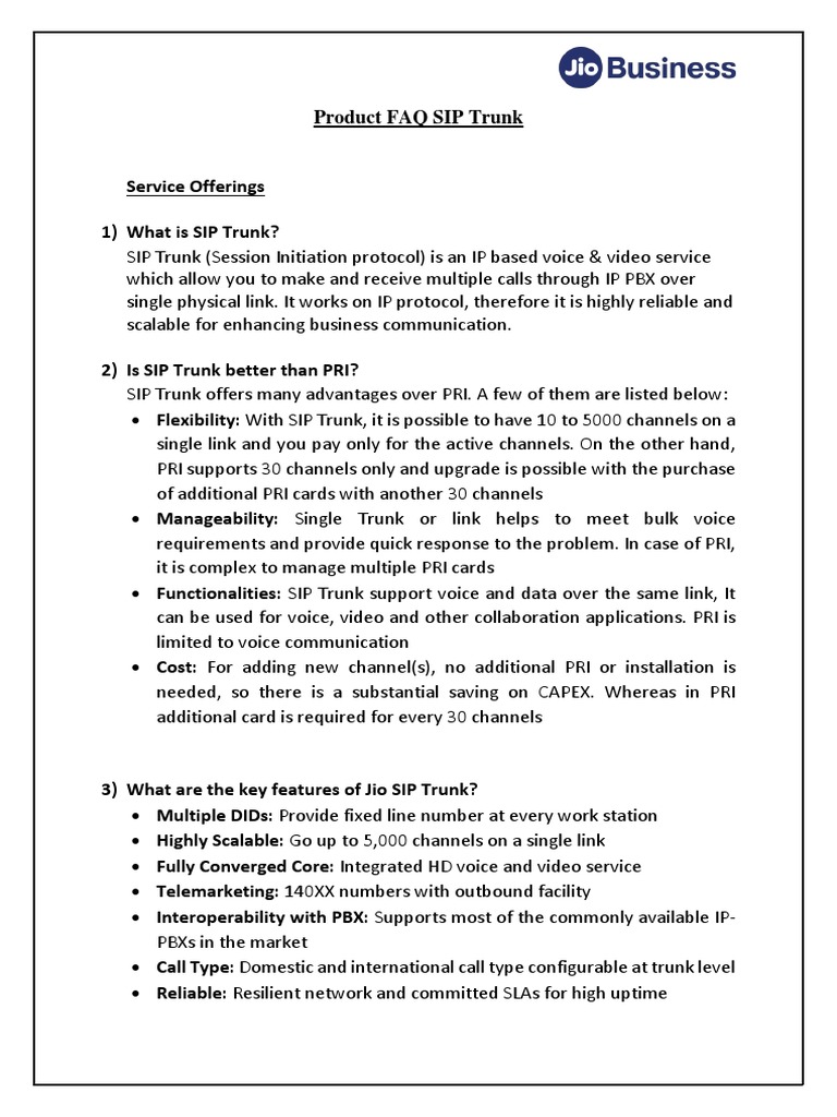 SIP Trunk - FAQs | PDF | Session Initiation Protocol | Digital Technology