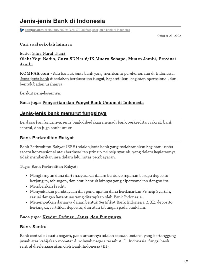 Jenis-Jenis Bank Di Indonesia | PDF