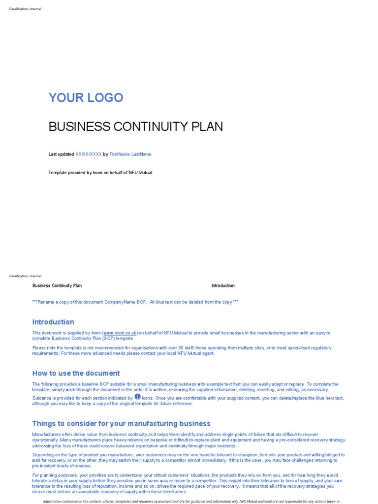 BCP Template For Manufacturers | PDF | Emergency | Risk