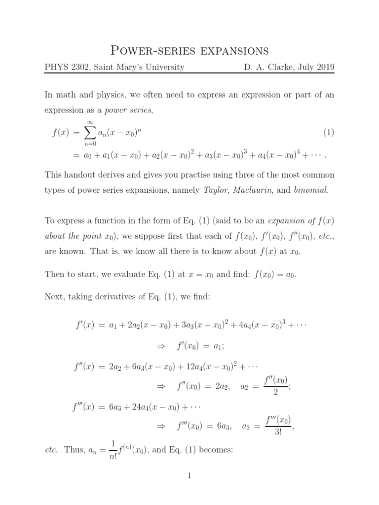 Common Power Series Expansions | PDF | Physical Quantities | Analysis