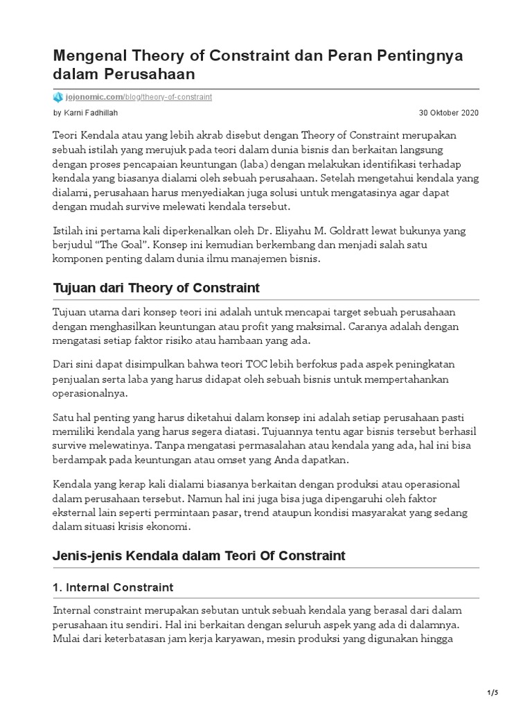 Mengenal Theory of Constraint Dan Peran Pentingnya Dalam Perusahaan | PDF