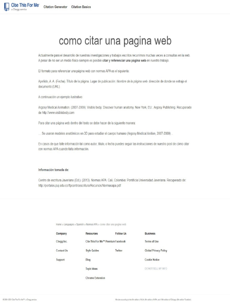 Citar y Referenciar Una Pagina Web | PDF