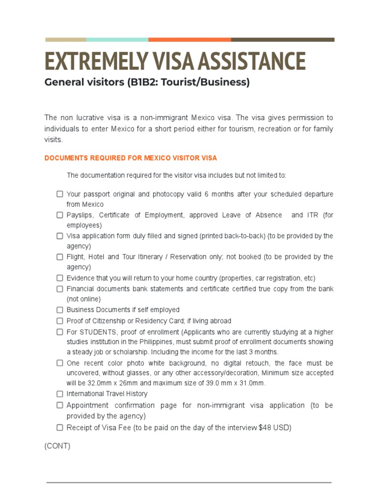 Mexico Tourist Visa Checklist Updated | PDF | Travel Visa | Government ...