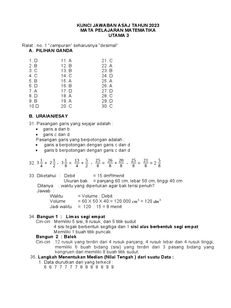 Utama 3. Kunci Jawaban Matematika | PDF