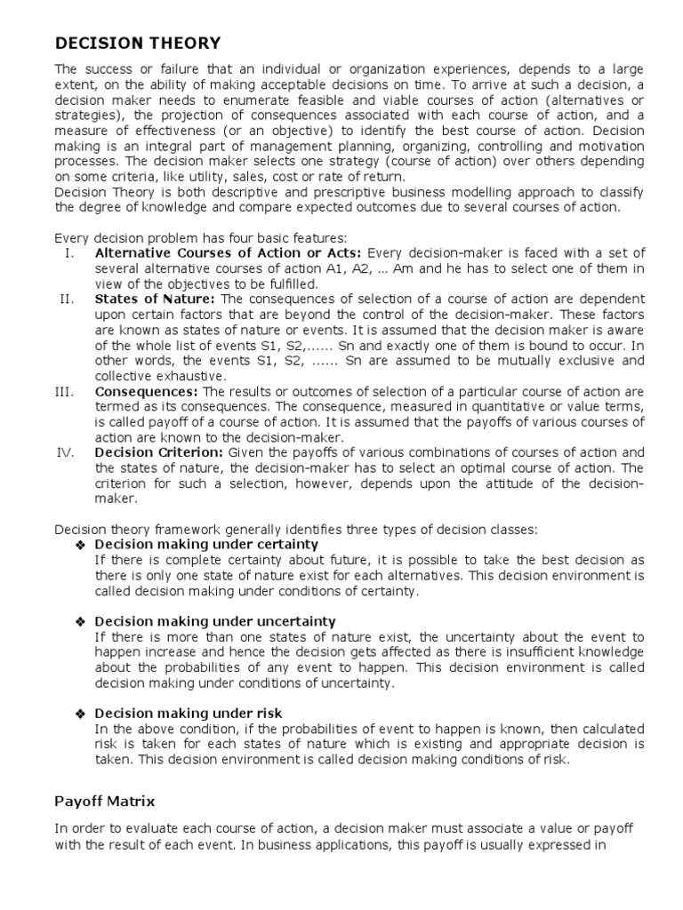 Decision Theory | PDF | Decision Making | Decision Theory