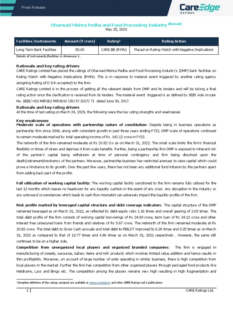 Dharwad Mishra Pedha and Food Processing Industry | PDF | Loans ...