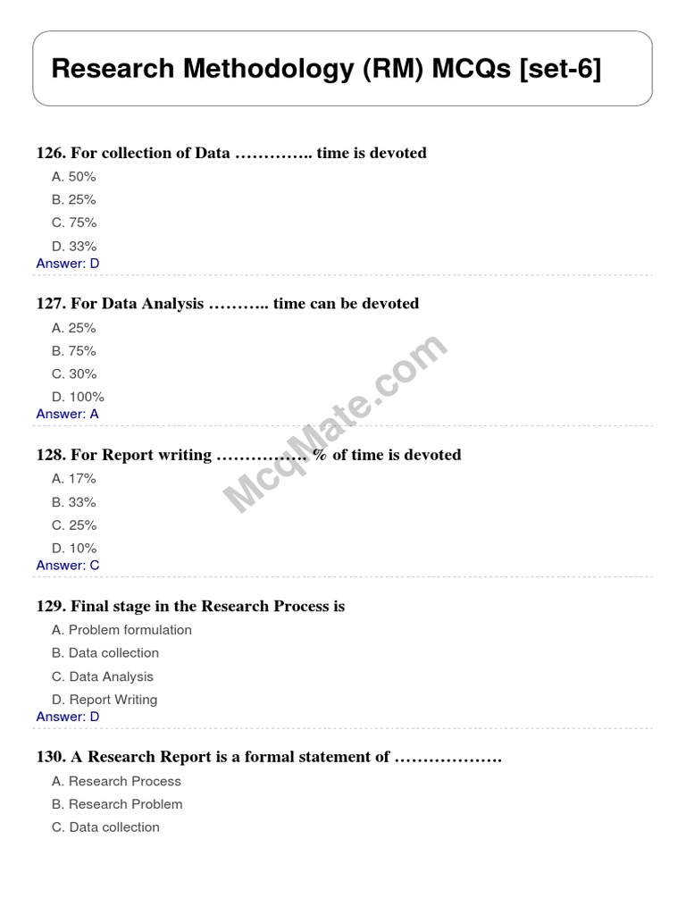 Research Methodology (RM) Solved MCQs (Set-6) | PDF | Bibliography | Sampling (Statistics)