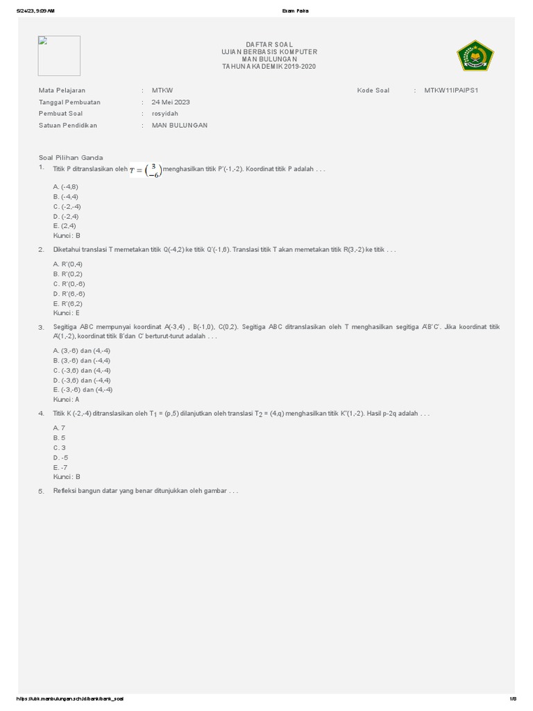 Soal MTK Wajib Kelas Xi Sem 2 | PDF