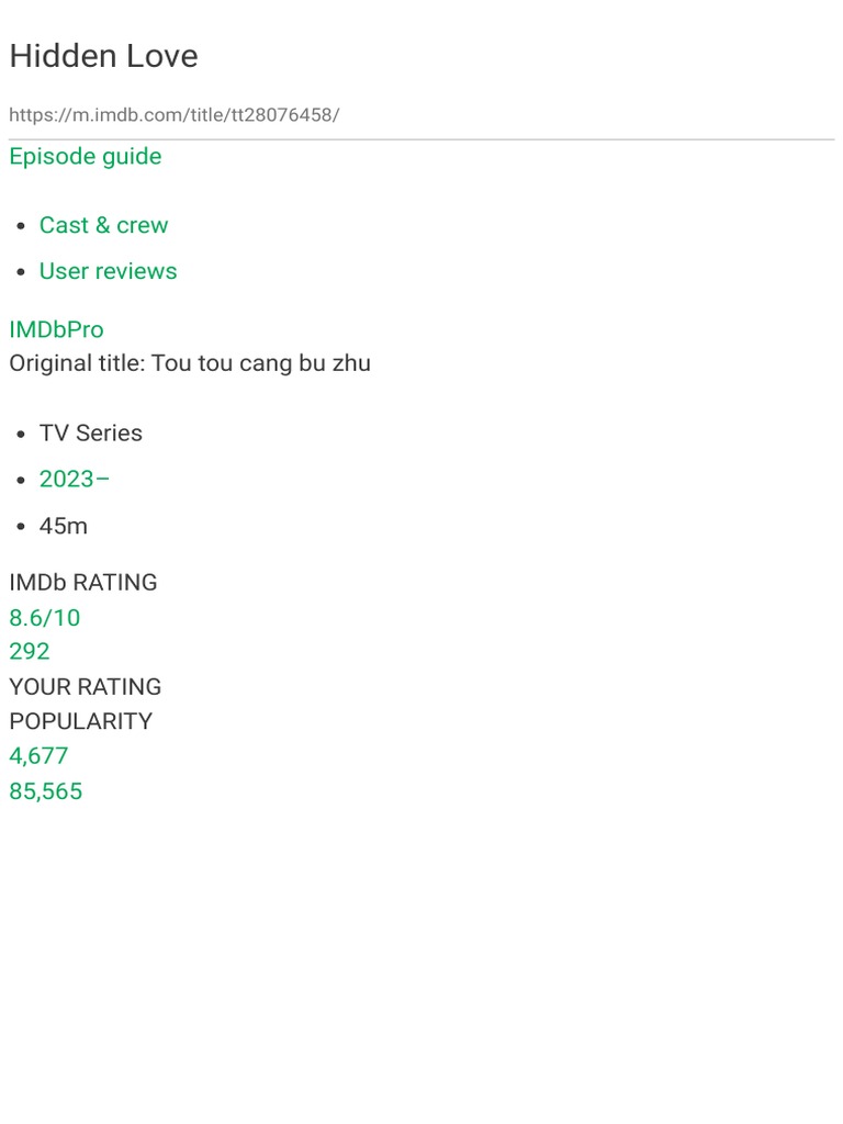 Hidden Love (TV Series 2023-) - IMDb+ | PDF | Games & Activities