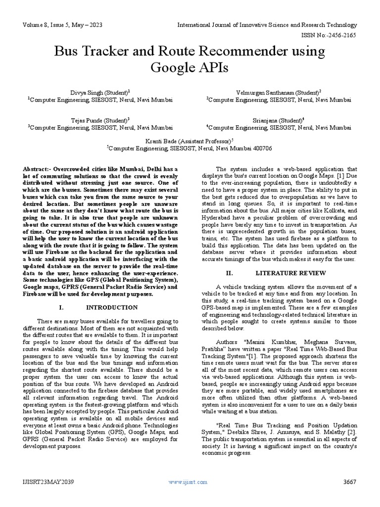 Bus Tracker and Route Recommender using Google APIs | PDF | Android ...