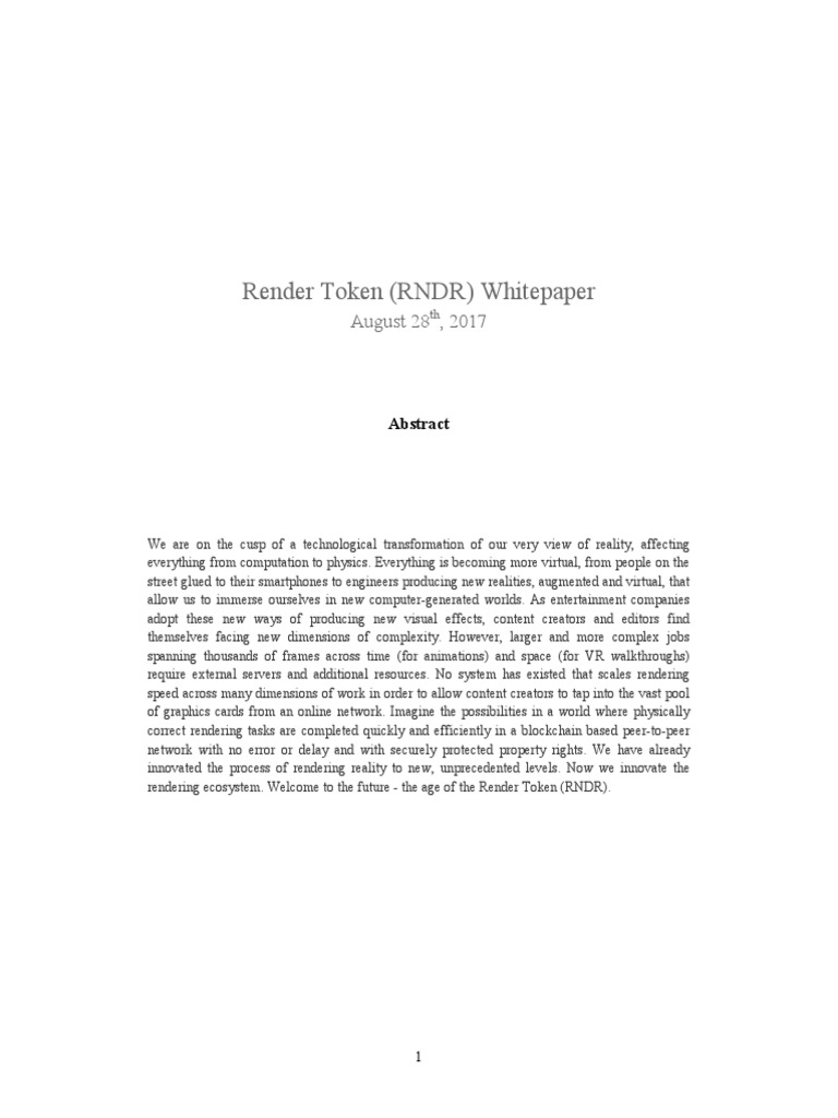 Render Token Whitepaper | PDF | Rendering (Computer Graphics) | Graphics Processing Unit