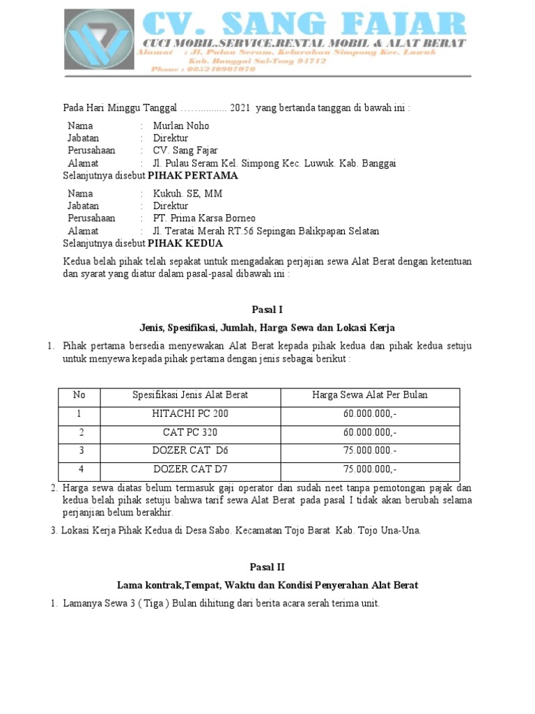 Kontrak Sang Fajar | PDF