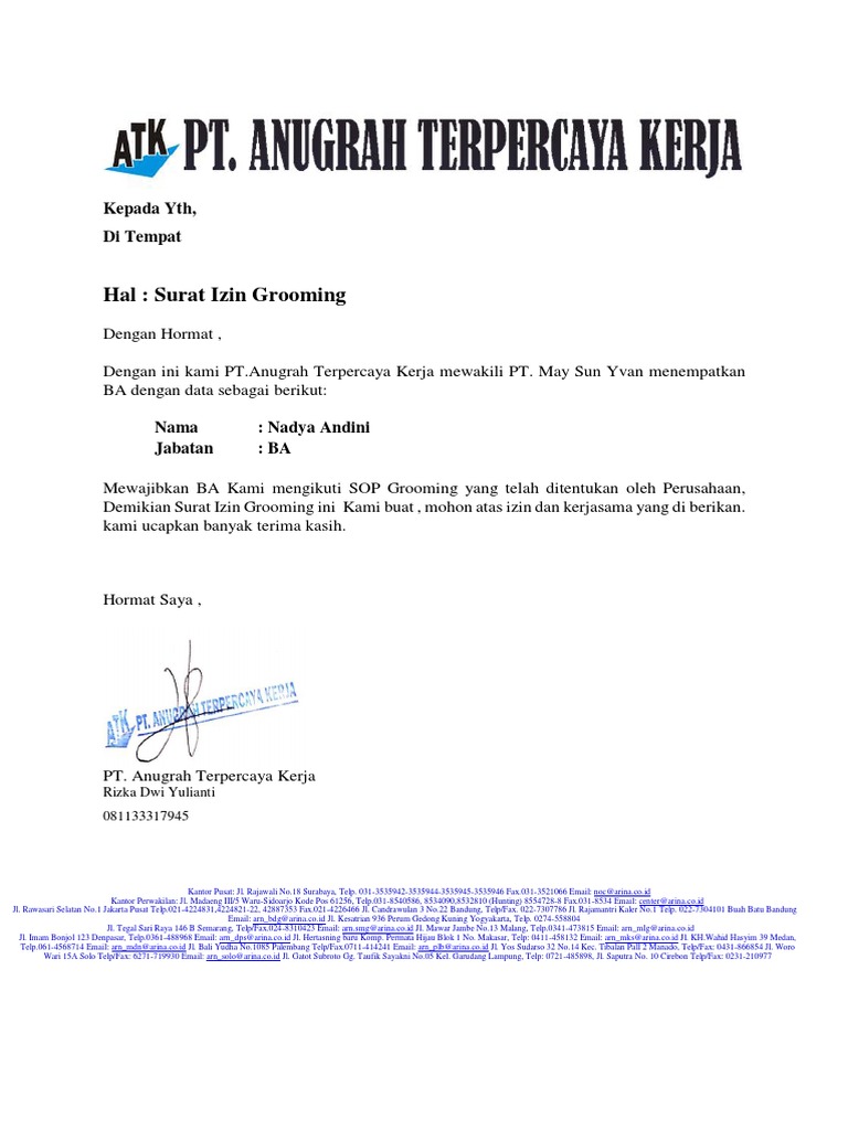 Surat Izin Grooming | PDF