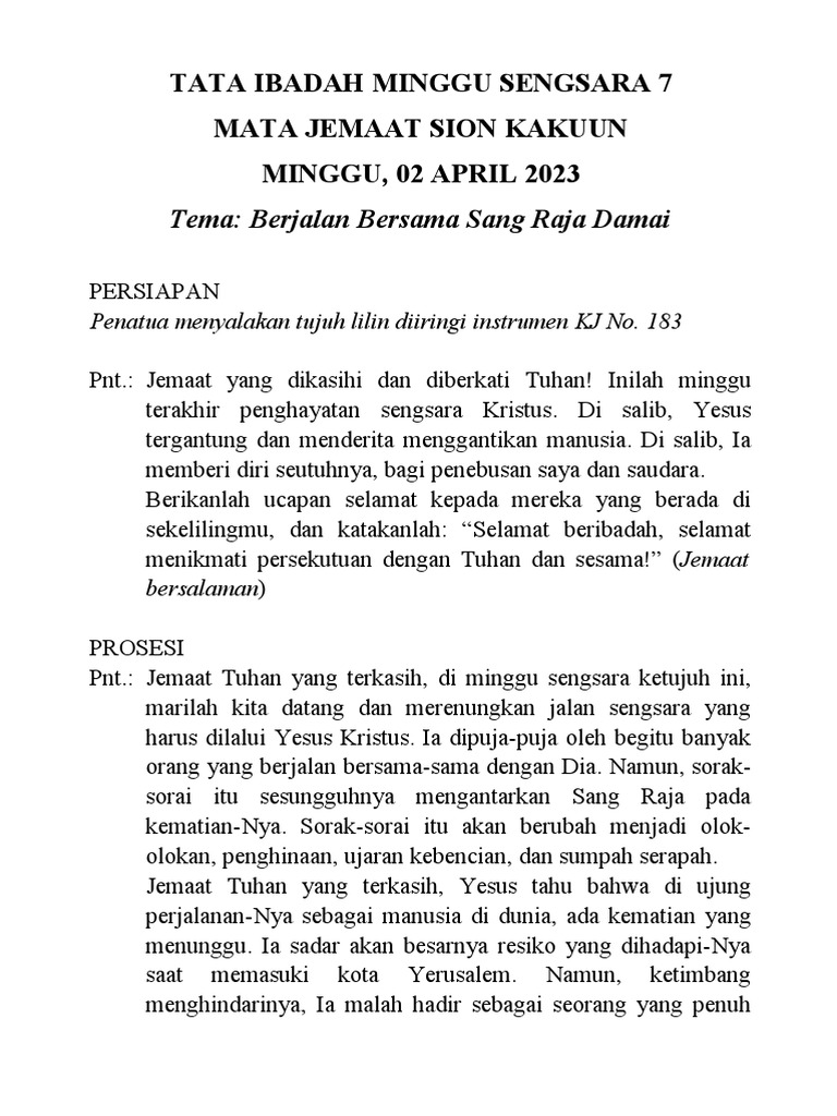 Minggu Sengsara 7: Berjalan Bersama Raja Damai | PDF