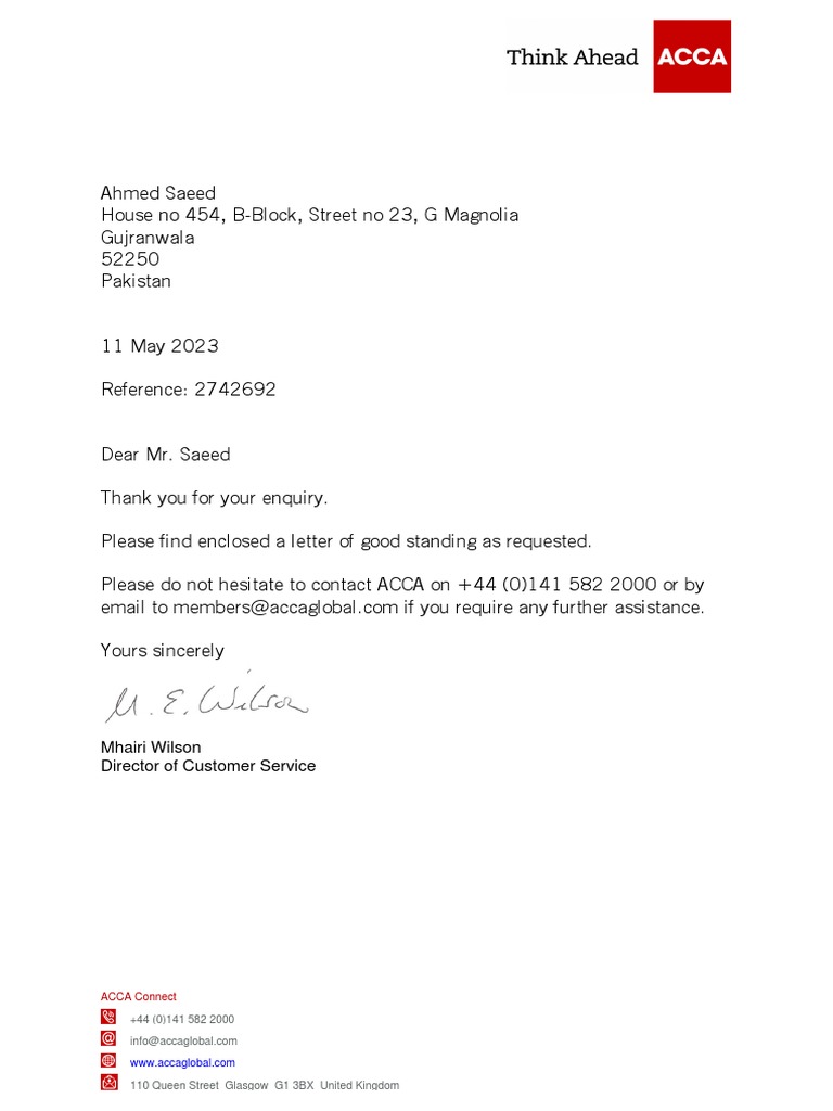 ACCA-Letter of Good Standing | PDF