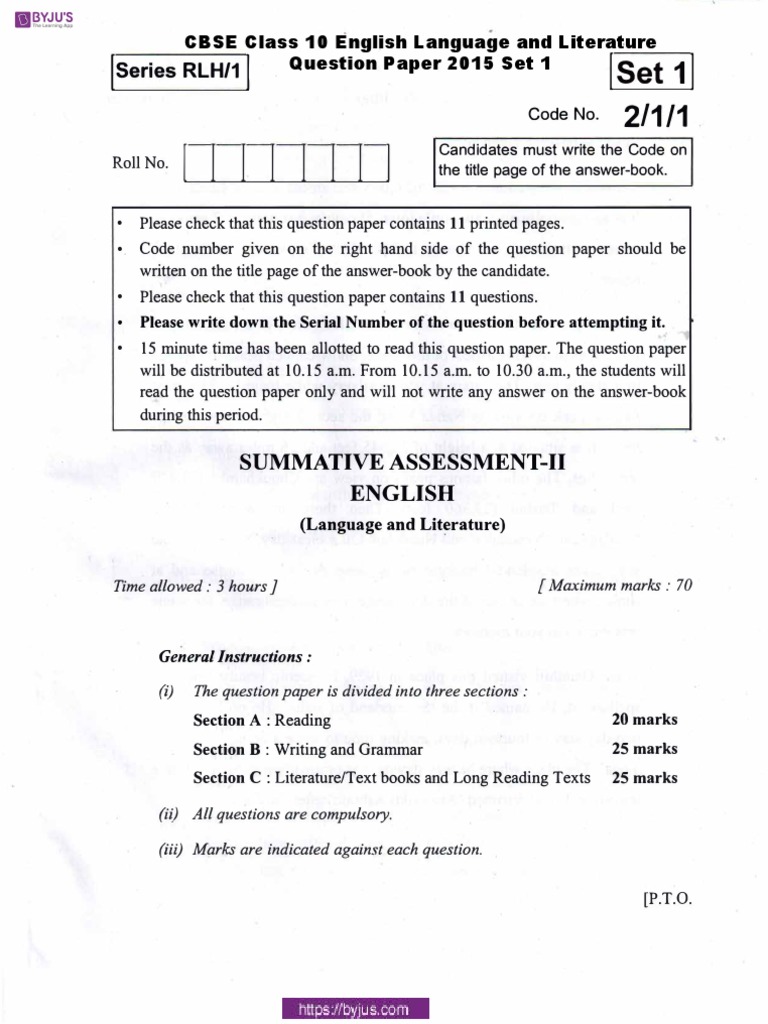 CBSE Class 10 English Language and Literature Previous Year Question ...