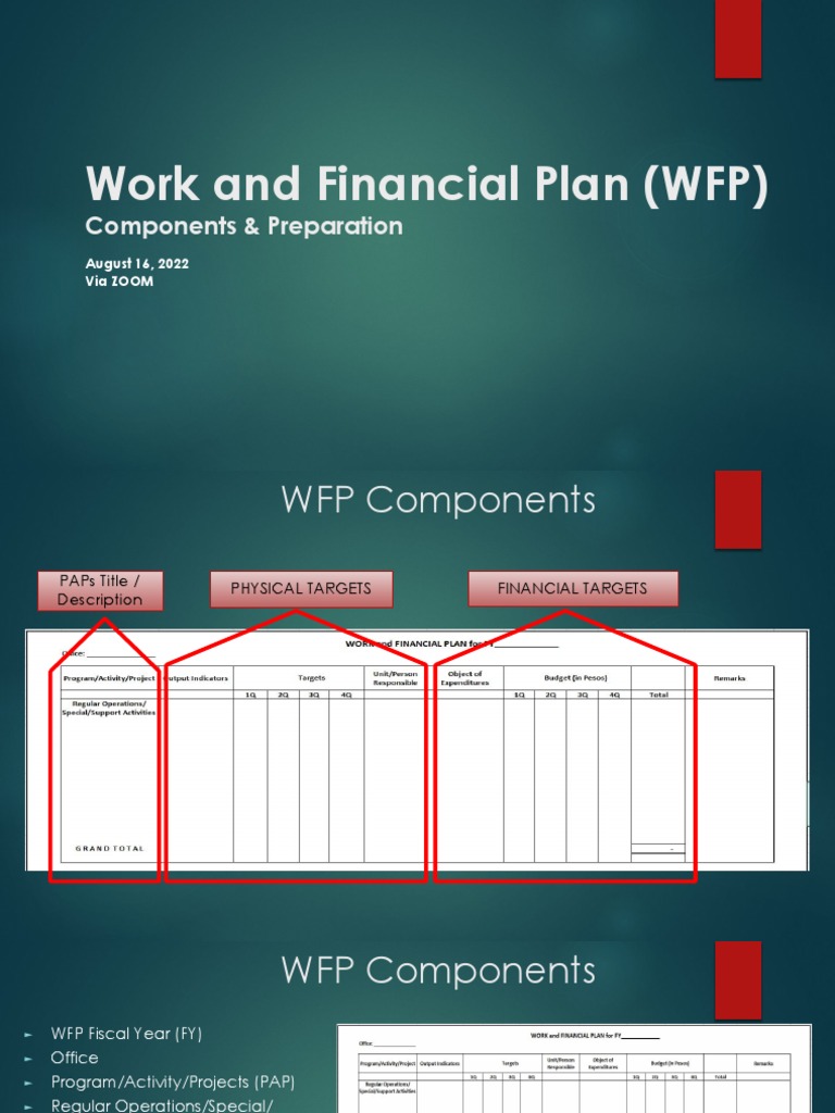 Work and Financial Plan (WFP) - Presentation - 8.16.2022 | PDF
