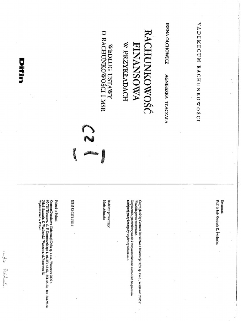 Olchowicz, Tłaczała - Rachunkowośc Finansowa W Przykładach WG UoR I MSR ...