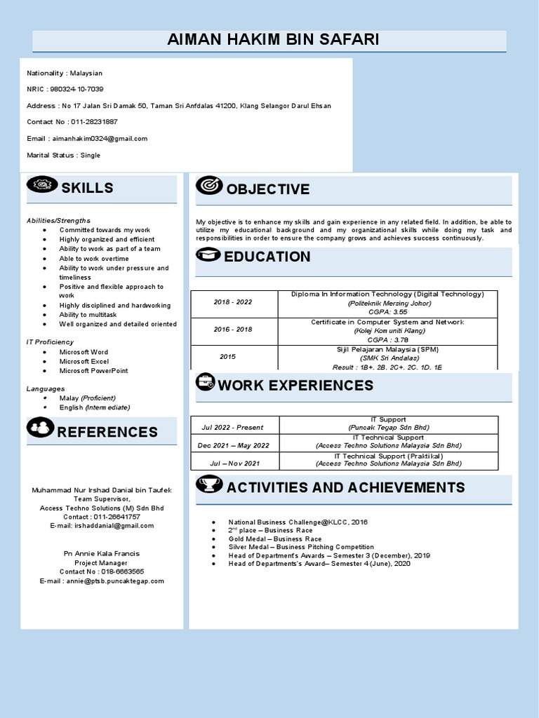 BI Resume Aiman Hakim Bin Safari | Download Free PDF | Computing