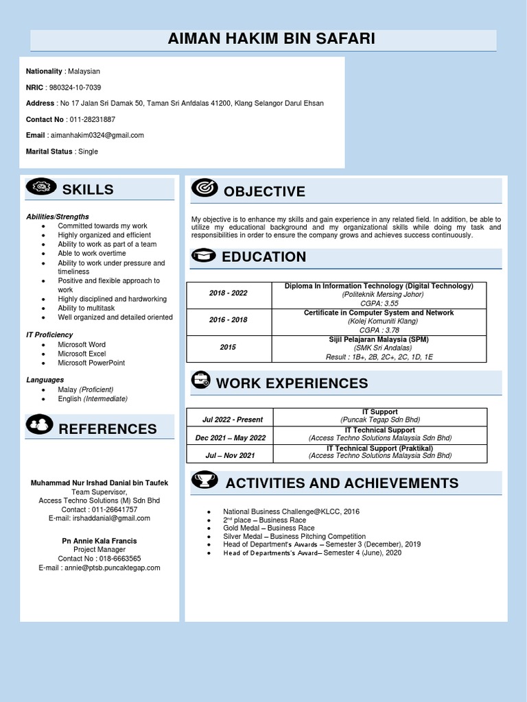 BI Resume Aiman Hakim Bin Safari | PDF | Computing