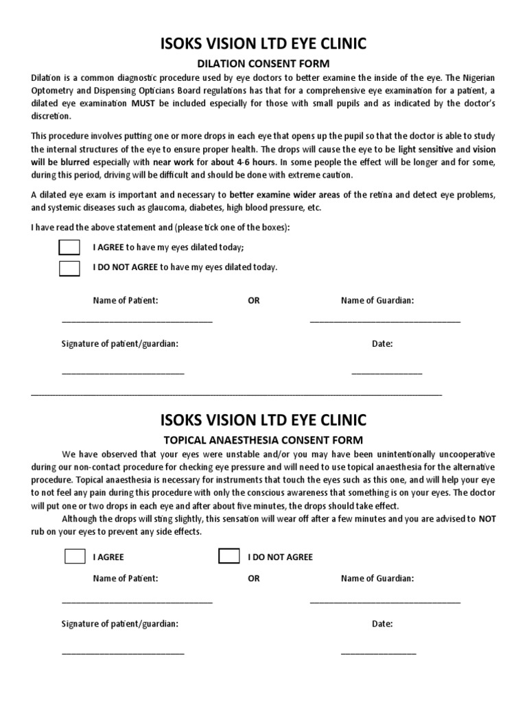 Isoks Vision LTD Eye Clinic Consent Forms | PDF | Eye | Glasses