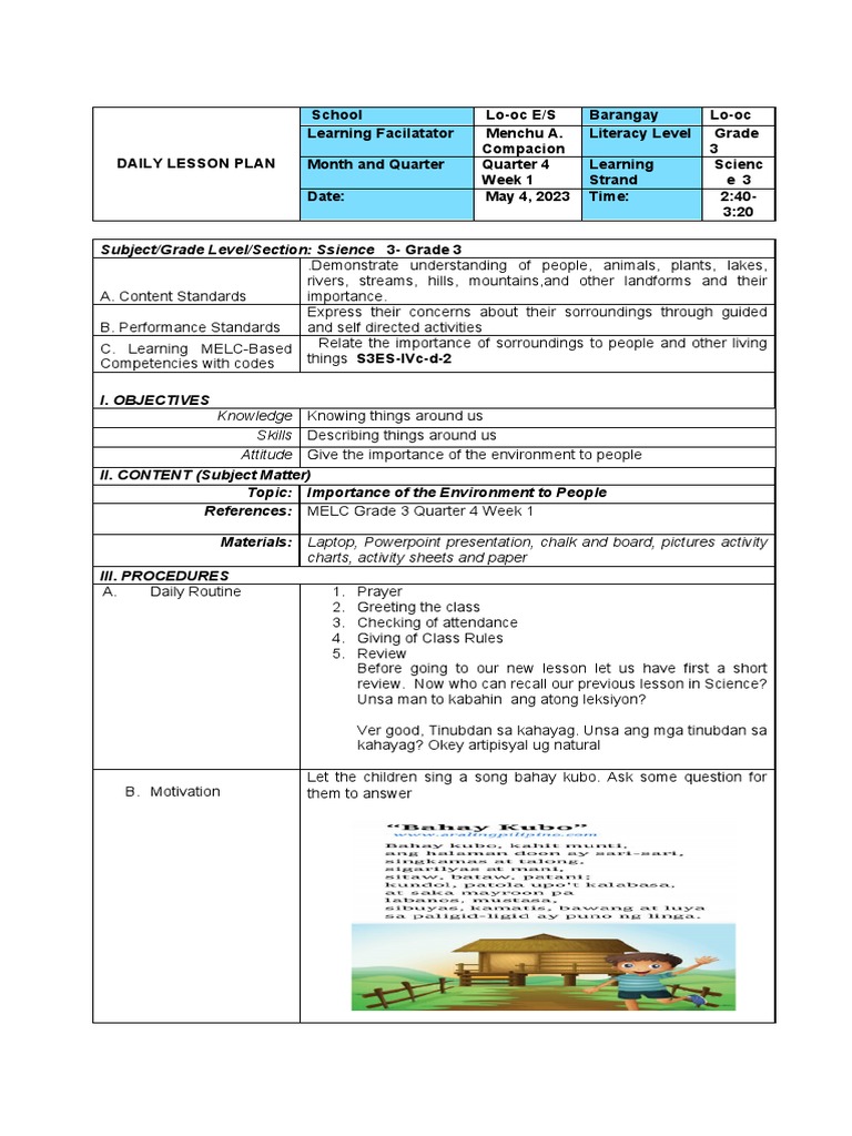 Science 3 Quarter 4 Week 1 Lesson Plan For Final Demo | PDF | Lesson Plan | Cognition