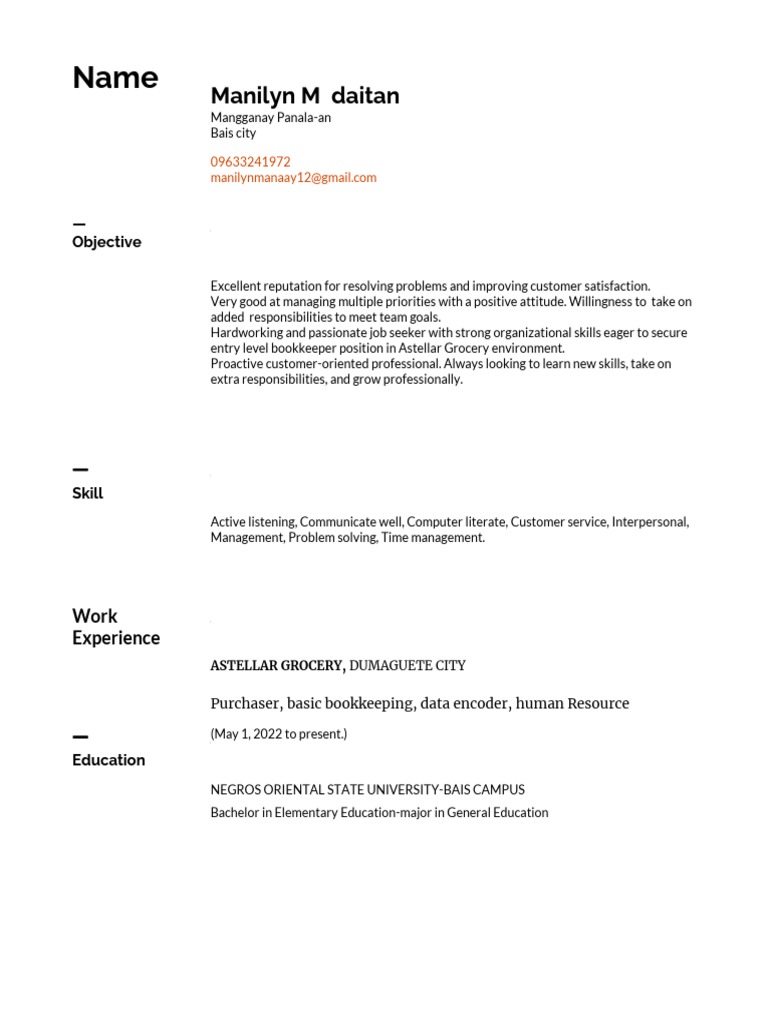 Manilyn M Daitan: - Objective | PDF