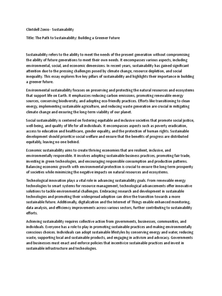 Essay 1 - Sustainability | PDF | Sustainability | Sustainable Agriculture