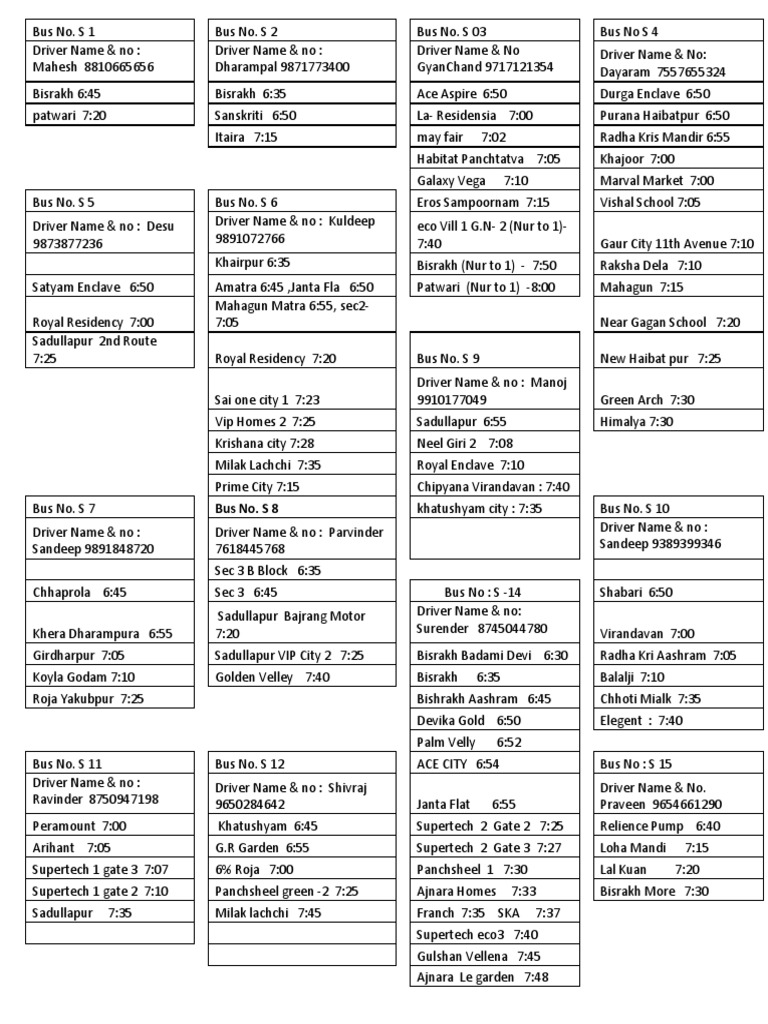 Bus Route 01-07-23 | PDF