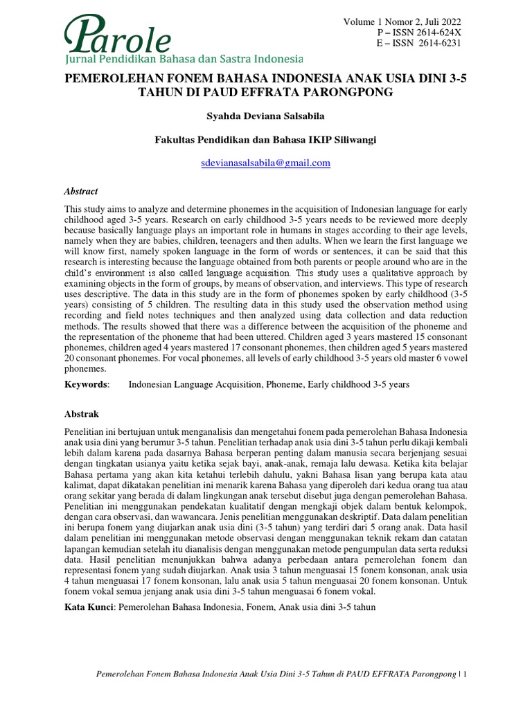 A2 PBSI - 21210056 - Syahda Deviana Salsabila | PDF | Phoneme | Language Acquisition