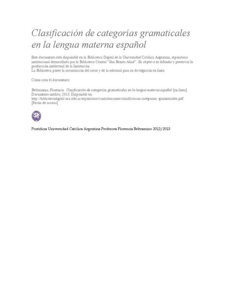 Clasificación Gramática en Español | PDF | Palabra | Lingüística