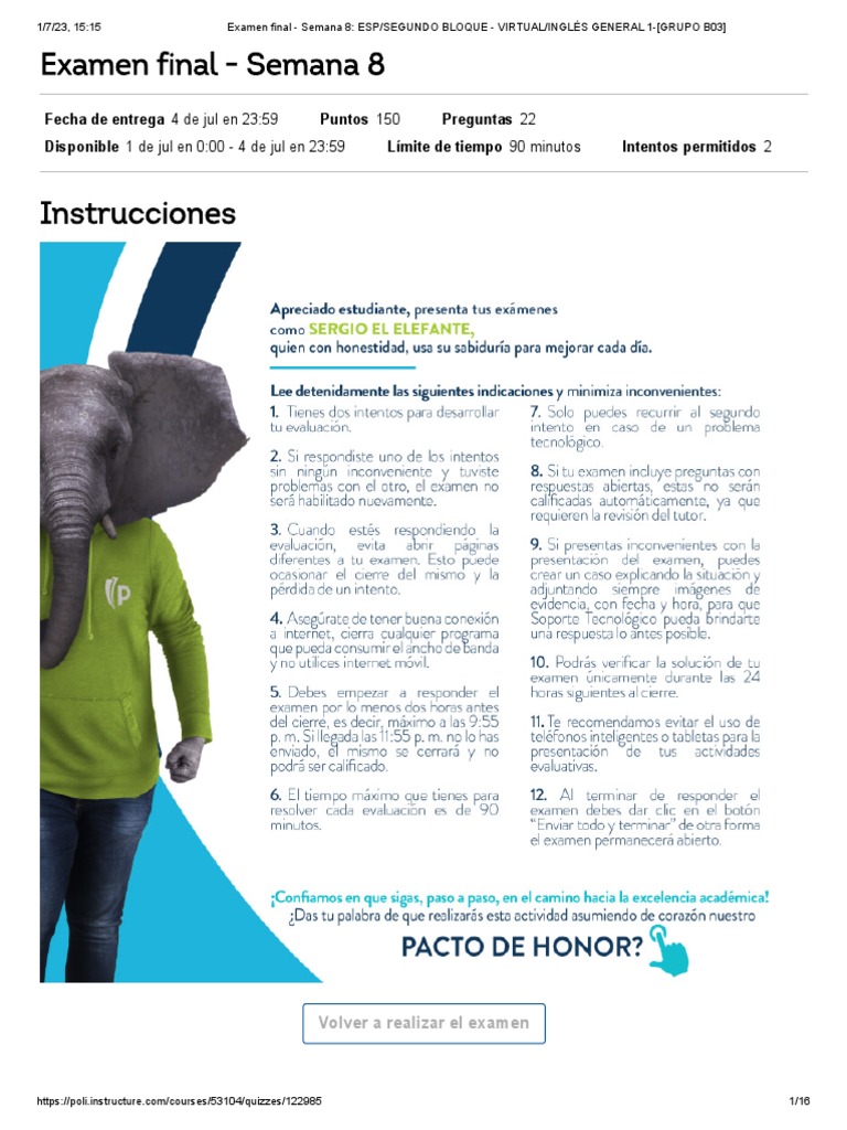 Examen Final - Semana 8 - Esp - Segundo Bloque - Virtual - Inglés General 1 - (Grupo b03) | PDF ...