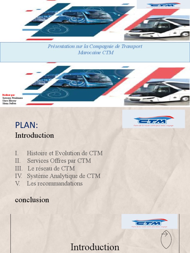Présentation Sur La Compagnie de Transport Marocaine CTM: Réaliser Par ...