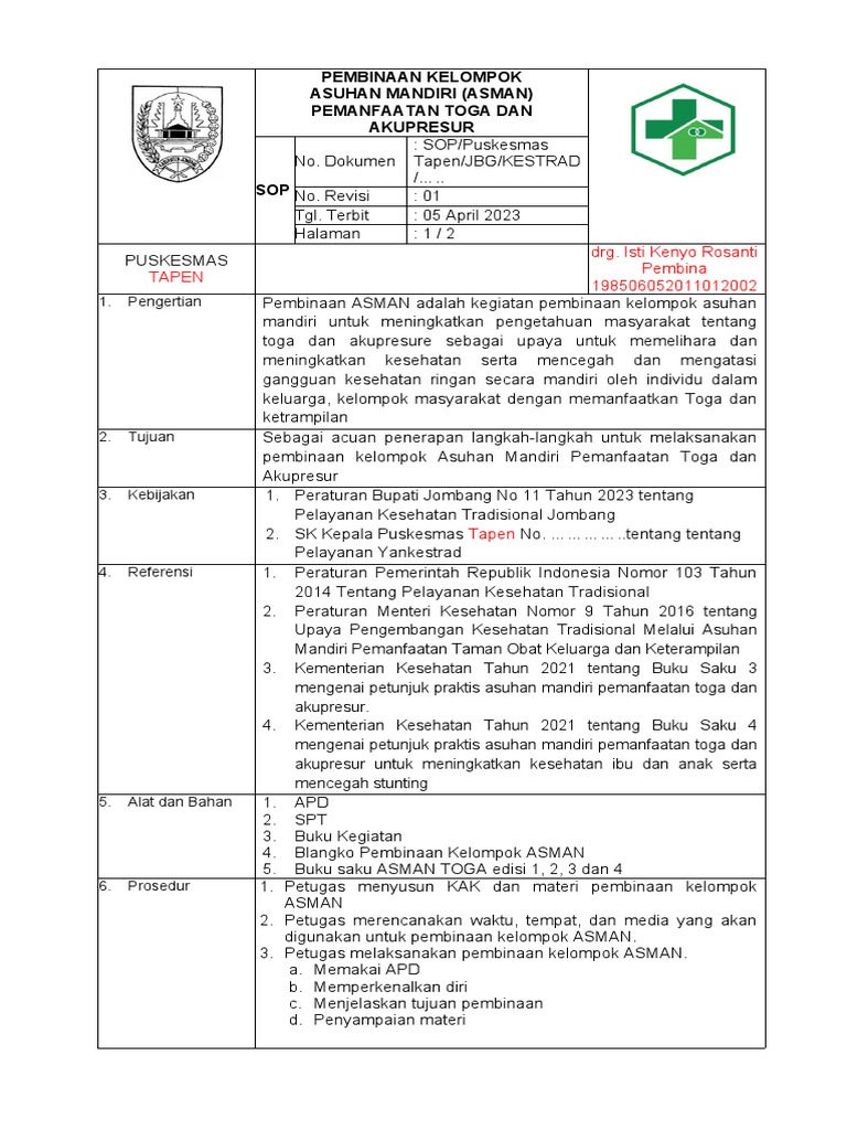 Sop Pembinaan Kelompok Asman | PDF