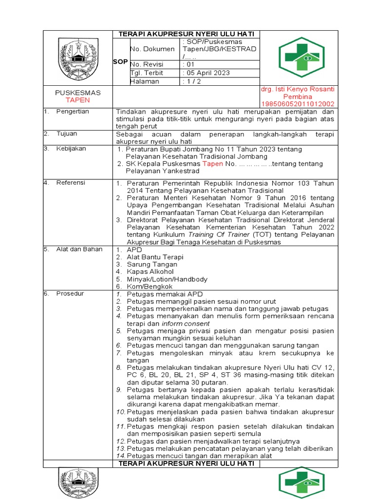 Sop Terapi Akupresure Nyeri Ulu Hati | PDF
