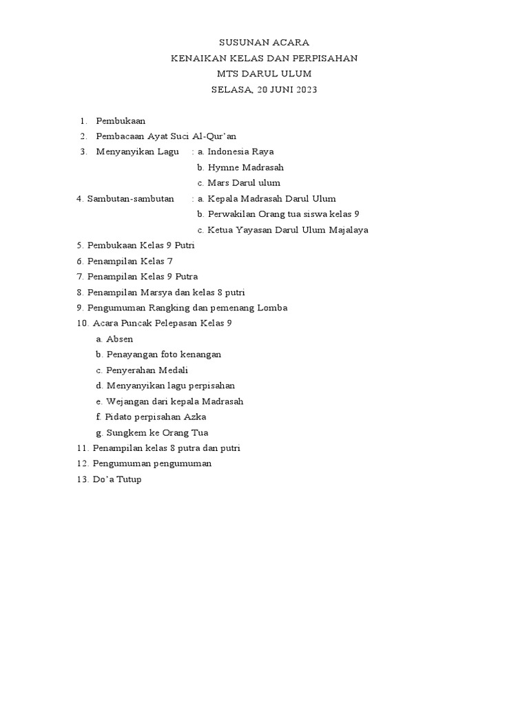 SUSUNAN ACARA Perpisahan | PDF