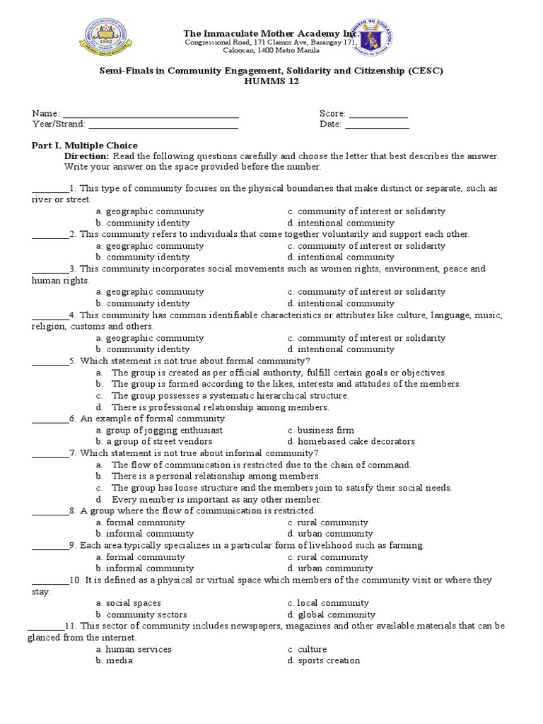 Cesc Semi-Finals Exam | PDF | Community