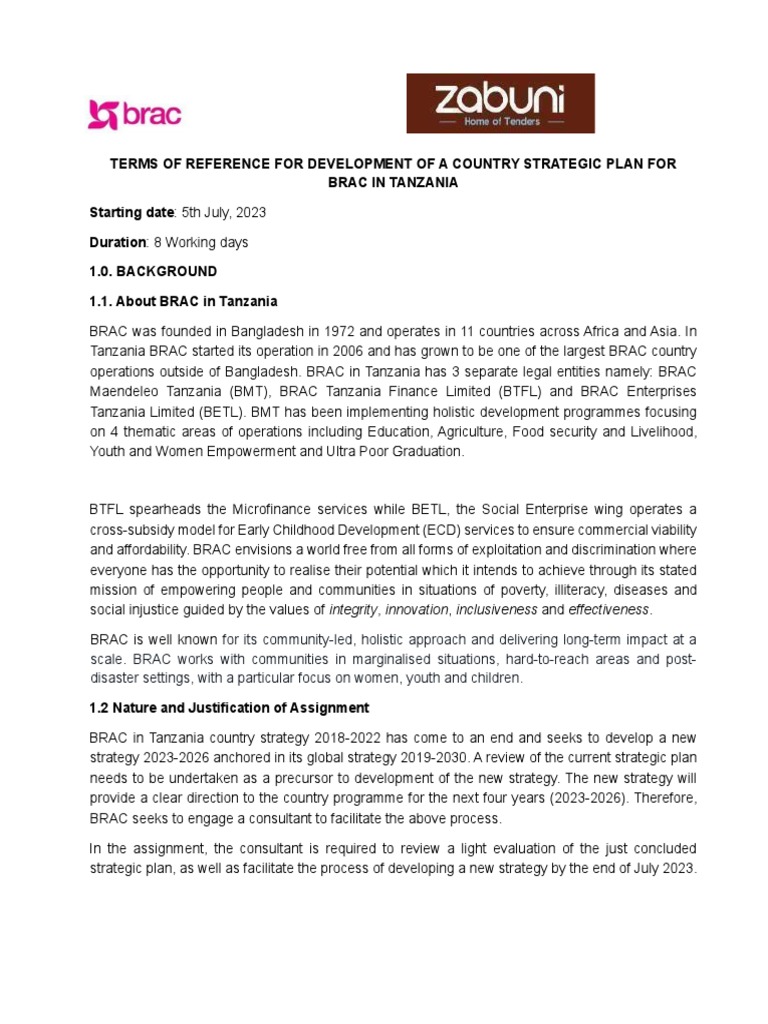 BRAC Tanzania Strategic Plan 2023-2026 | PDF | Strategic Planning ...