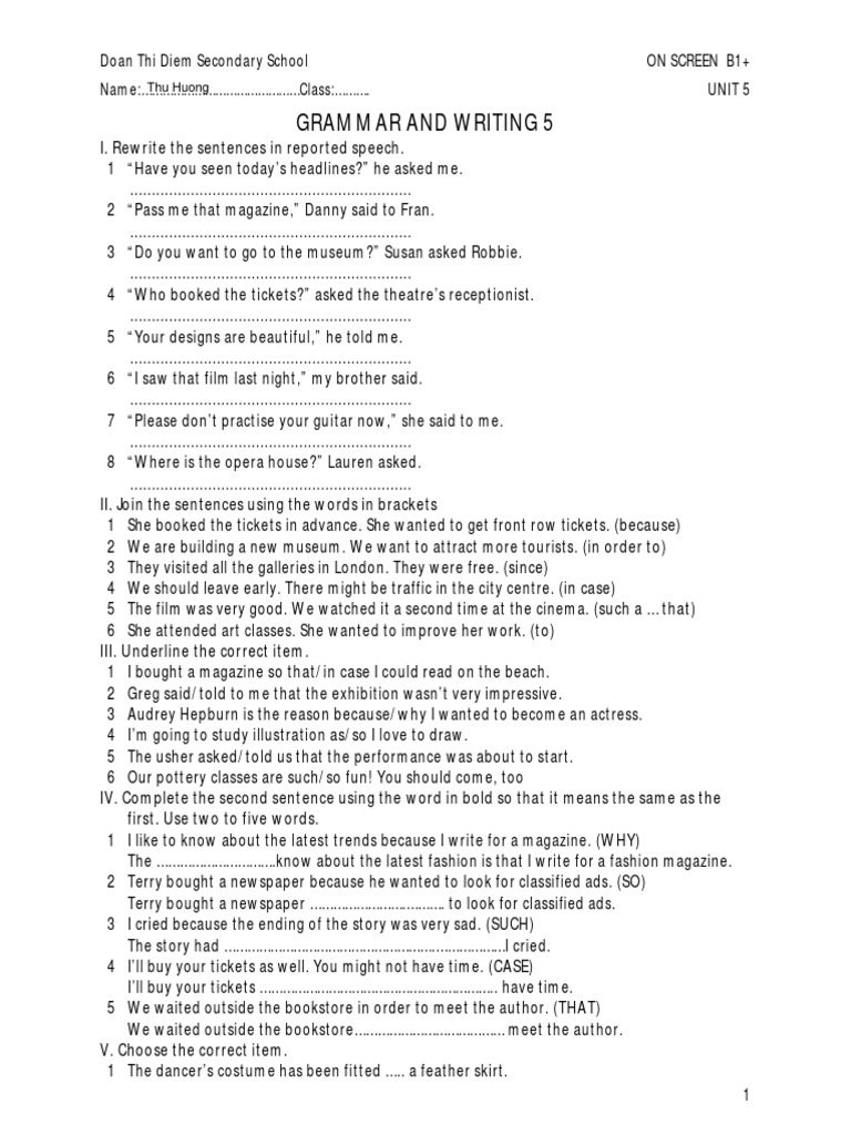 Module 5 - WS - Reported Speech | PDF